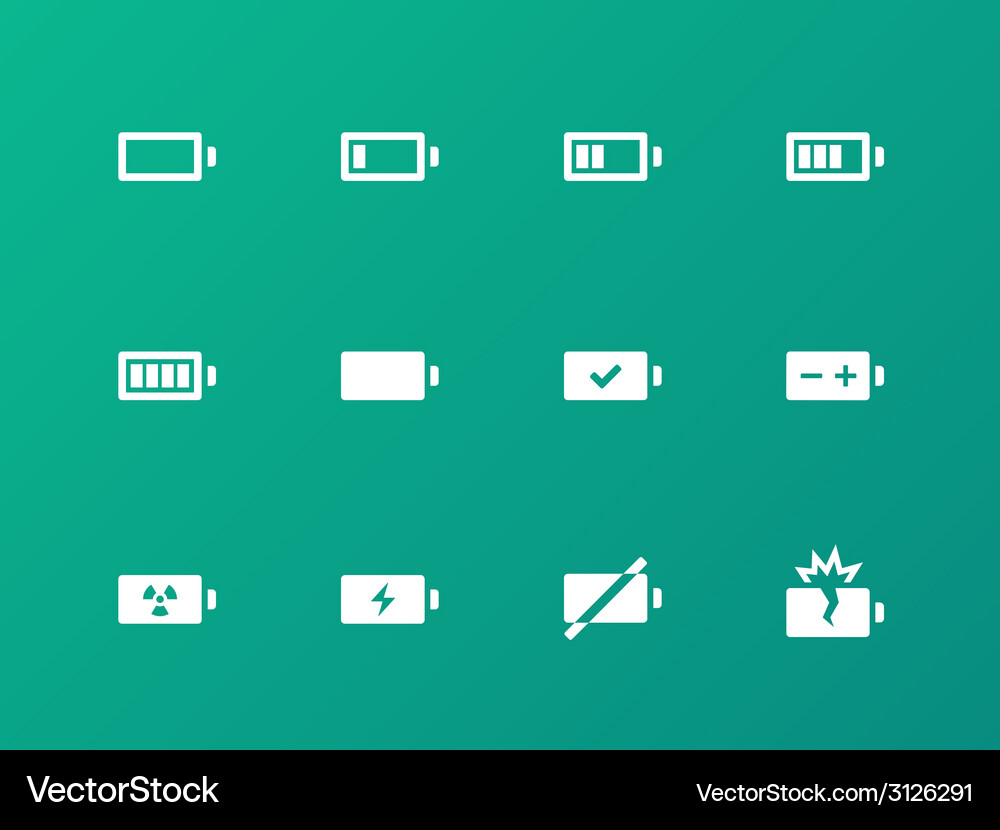 Battery icons on green background Royalty Free Vector Image