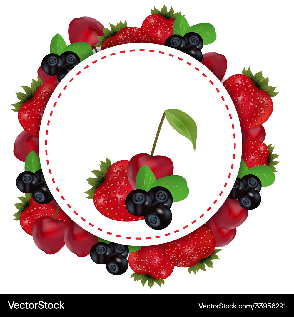 Berry Label with Strawberries, Cherries & Blueberr