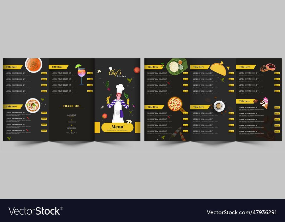 Chefs kitchen menu card layout with different Vector Image