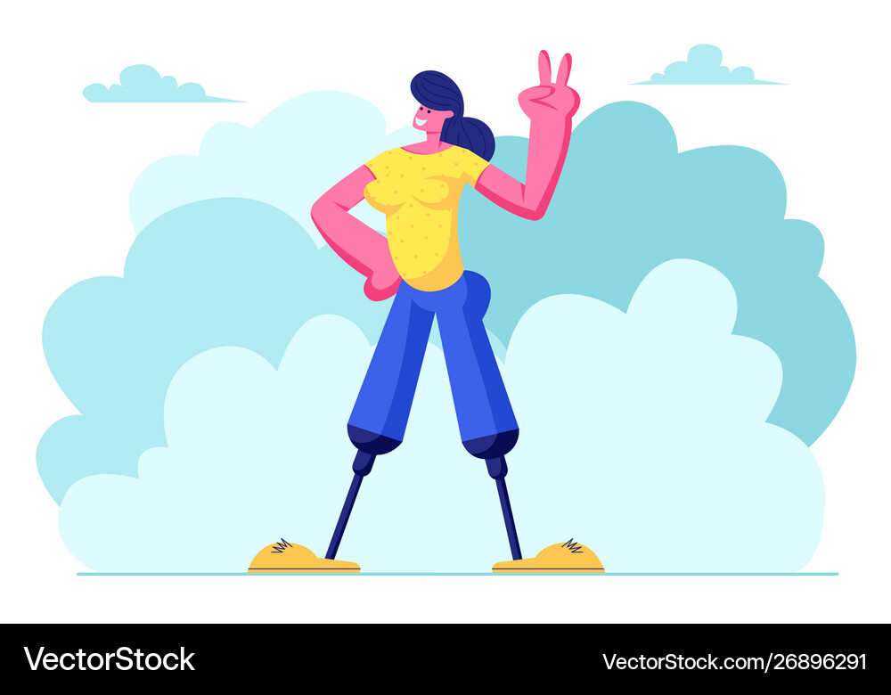Disabled woman with legs prosthesis smiling Vector Image