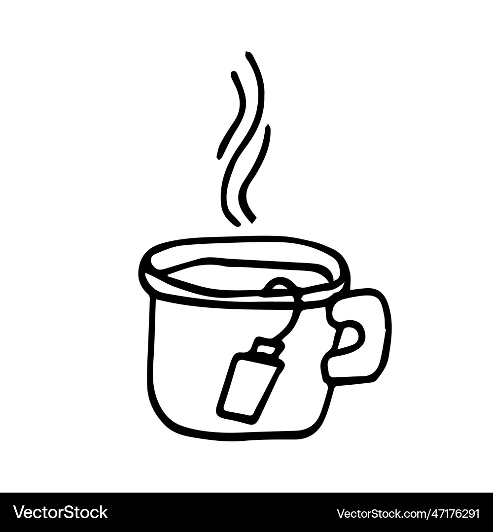 Doodle mug with a tea bag and boiling water Vector Image