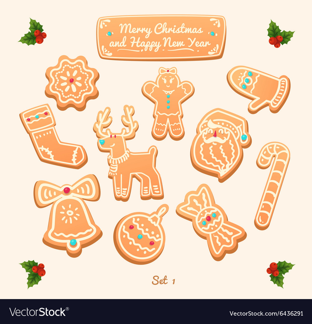 Gingerbread cookies on white background snowflake Vector Image