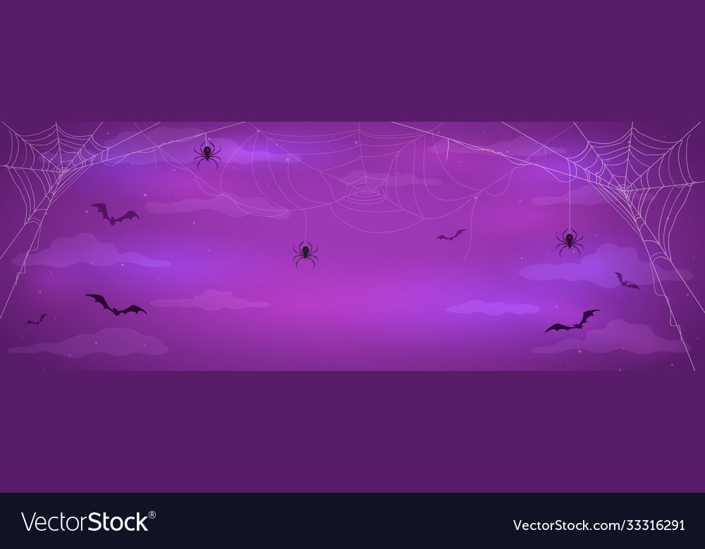 Halloween banner with spiders on purple background