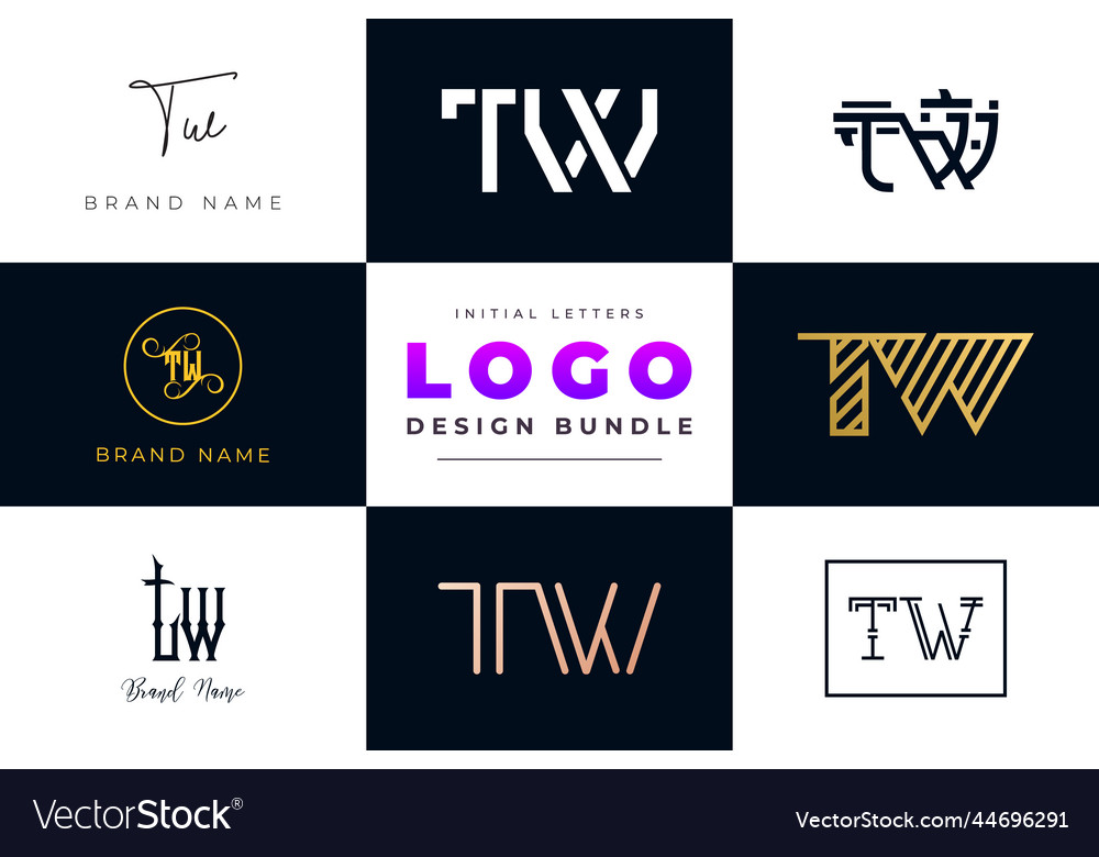 Initial letters tw logo design bundle Royalty Free Vector