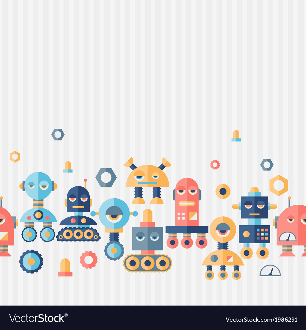 Seamless robots pattern in flat style Royalty Free Vector