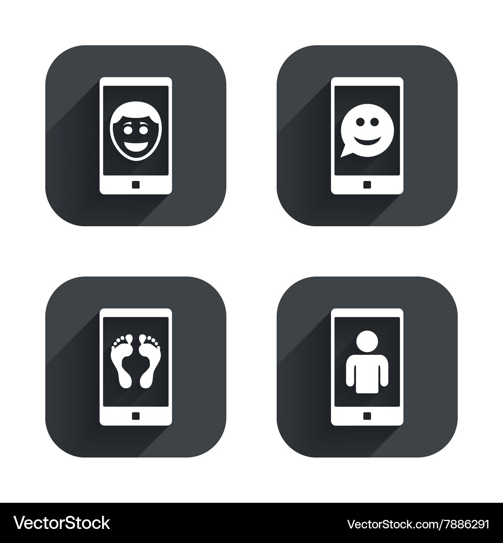 Selfie smile face icon smartphone video call Vector Image