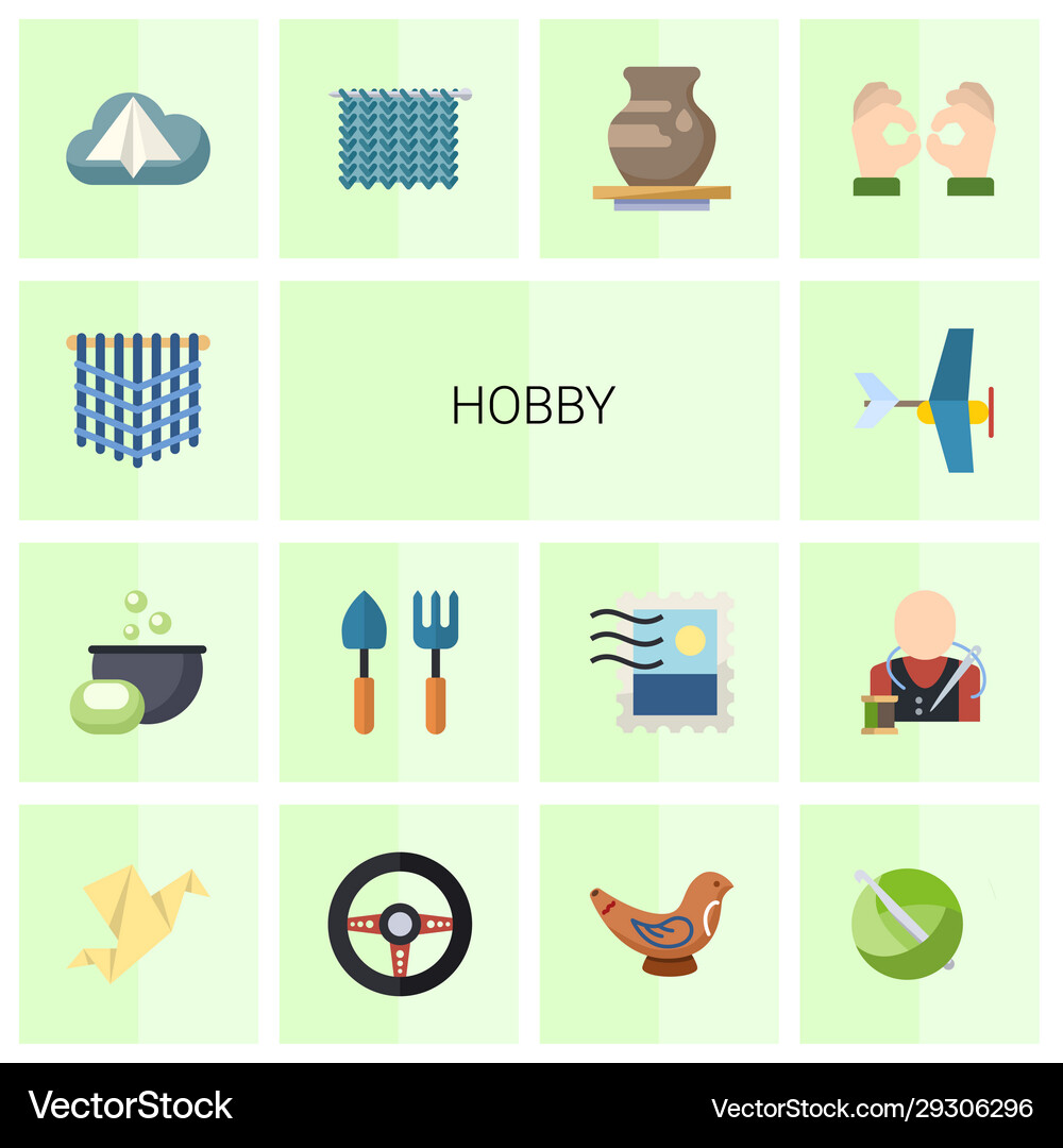 14 hobby flat icons set isolated on white Vector Image
