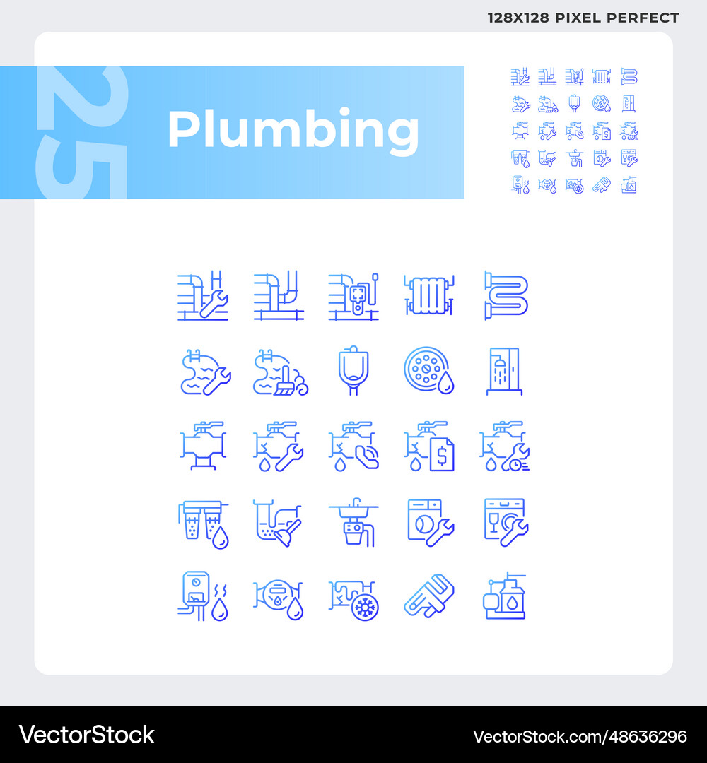 2d pixel perfect blue plumbing icons set Vector Image