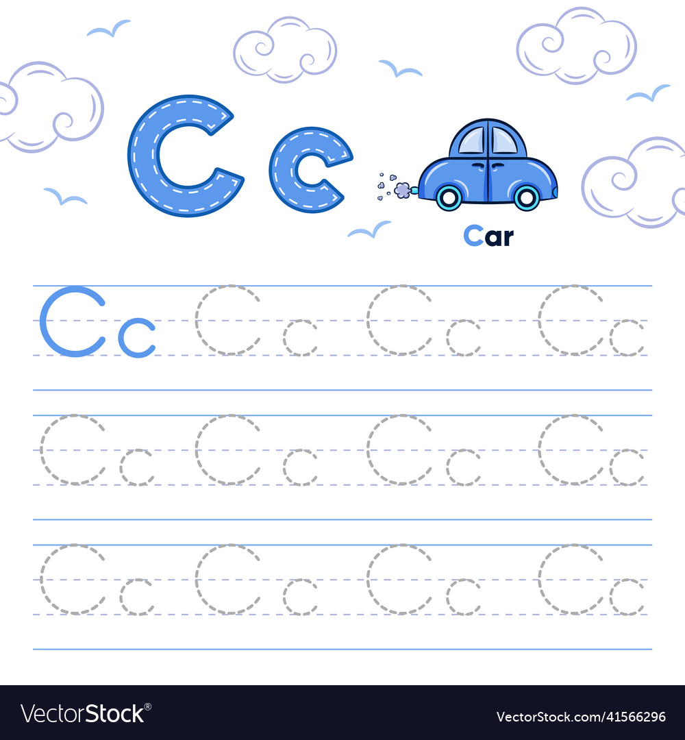 Alphabet worksheet letter c learning with cute car