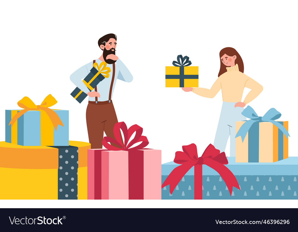 Characters preparing presents Royalty Free Vector Image