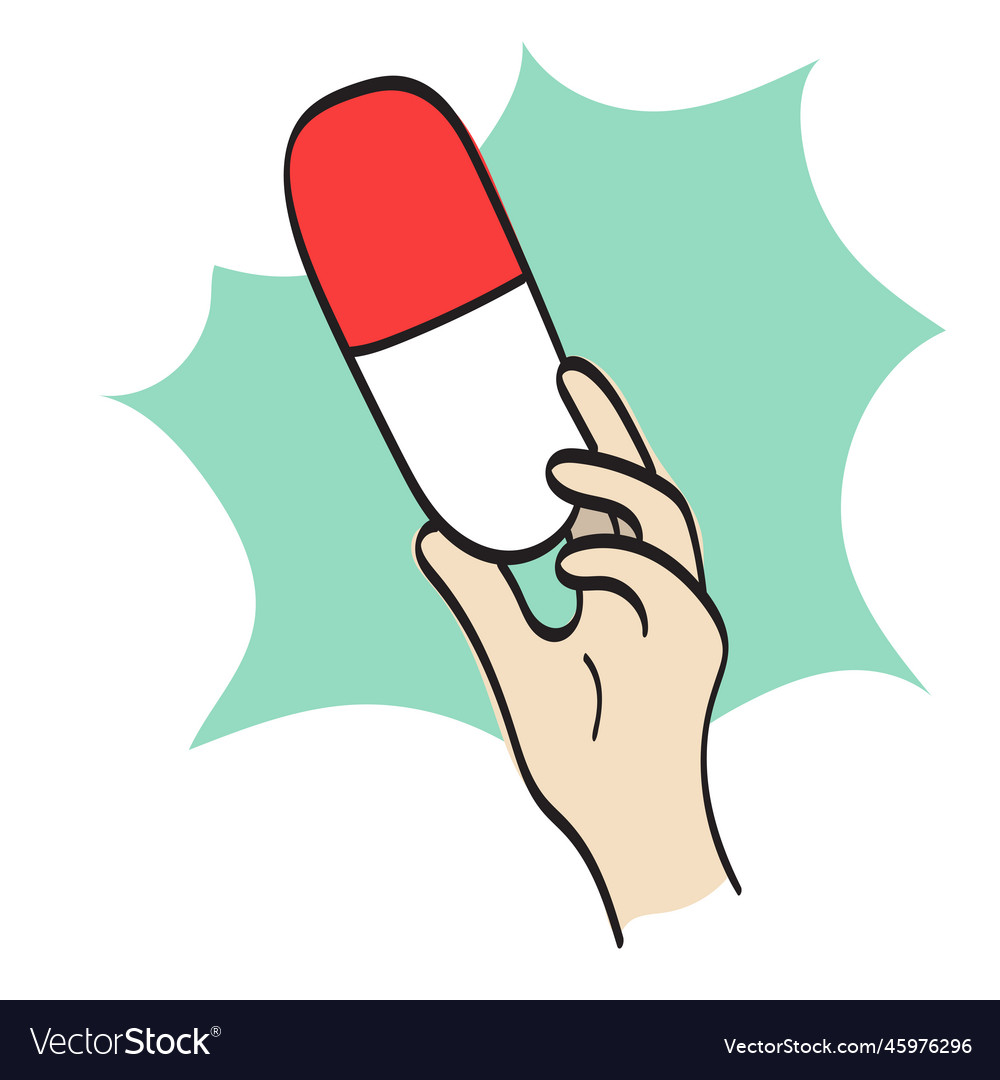 Closeup hand holding big capsule hand Royalty Free Vector Closeup hand holding big capsule hand Royalty Free Vector