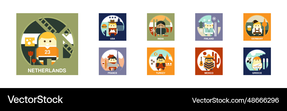 Different country citizen icon with funny man Vector Image