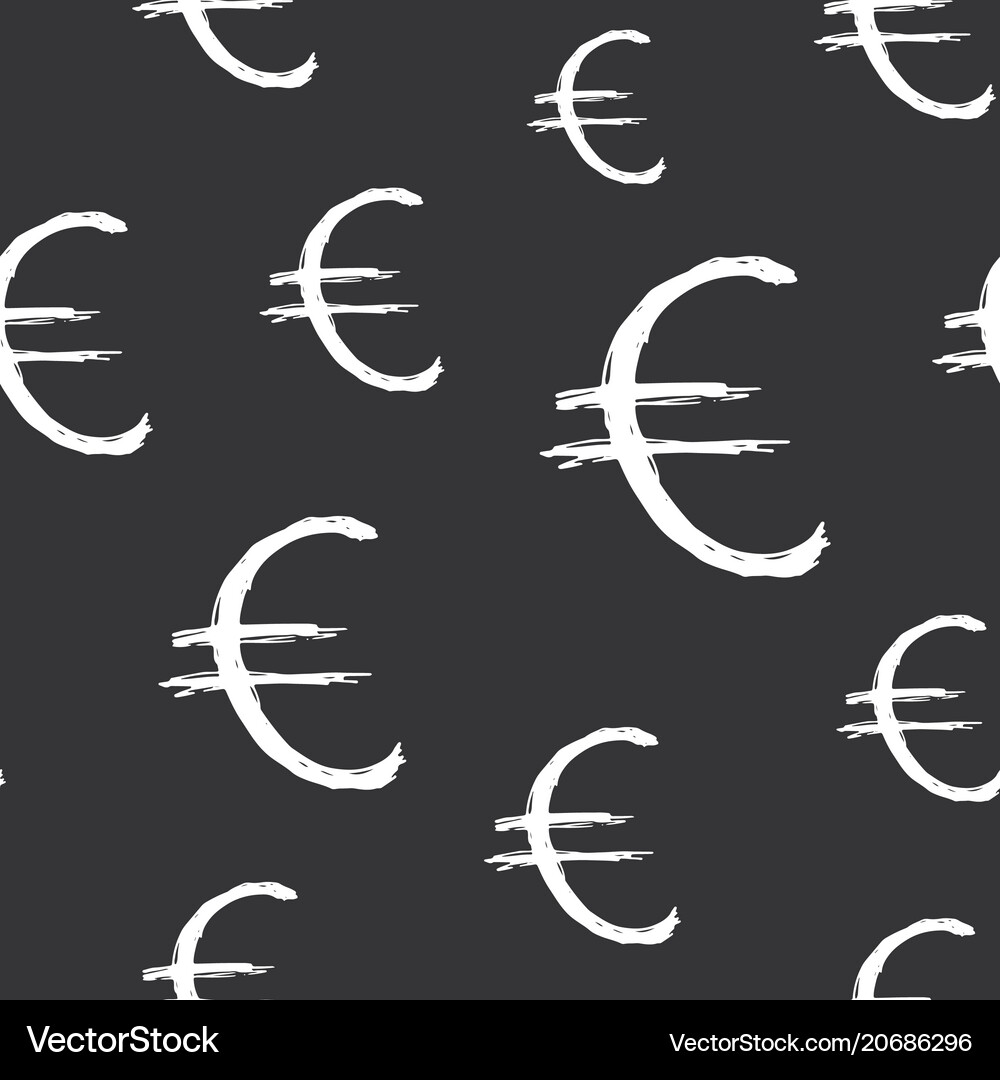 Euro sign icon brush lettering seamless pattern Vector Image