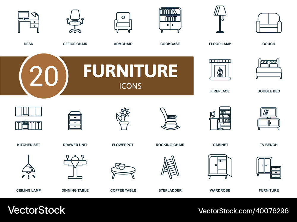 Furniture icon set collection of simple elements Vector Image