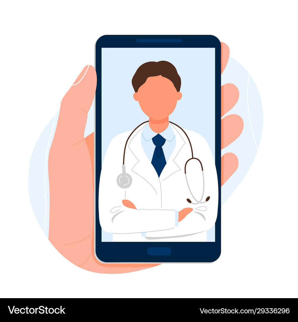 Hand holding phone with image doctor on screen Vector Image