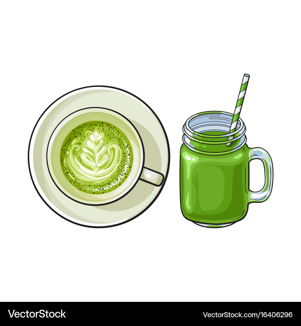 Matcha green tea latte and smoothie drinks Vector Image
