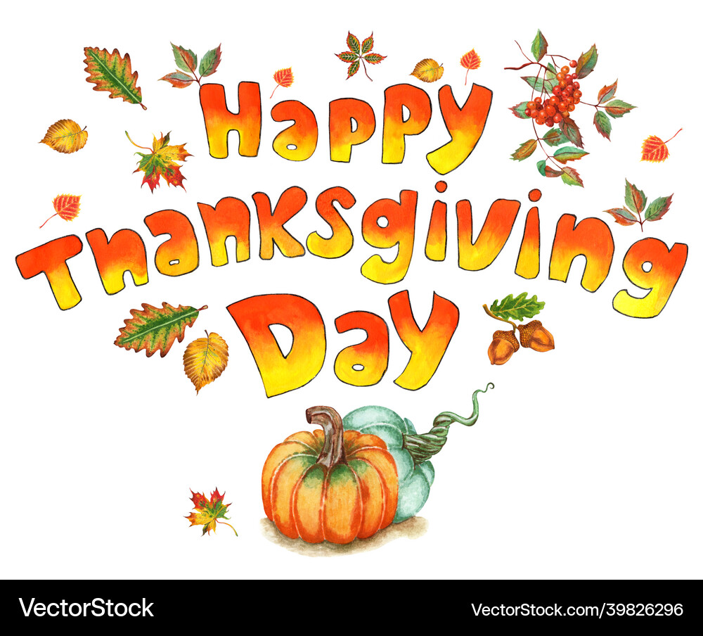 Orange yellow text thanksgiving day decorated Vector Image