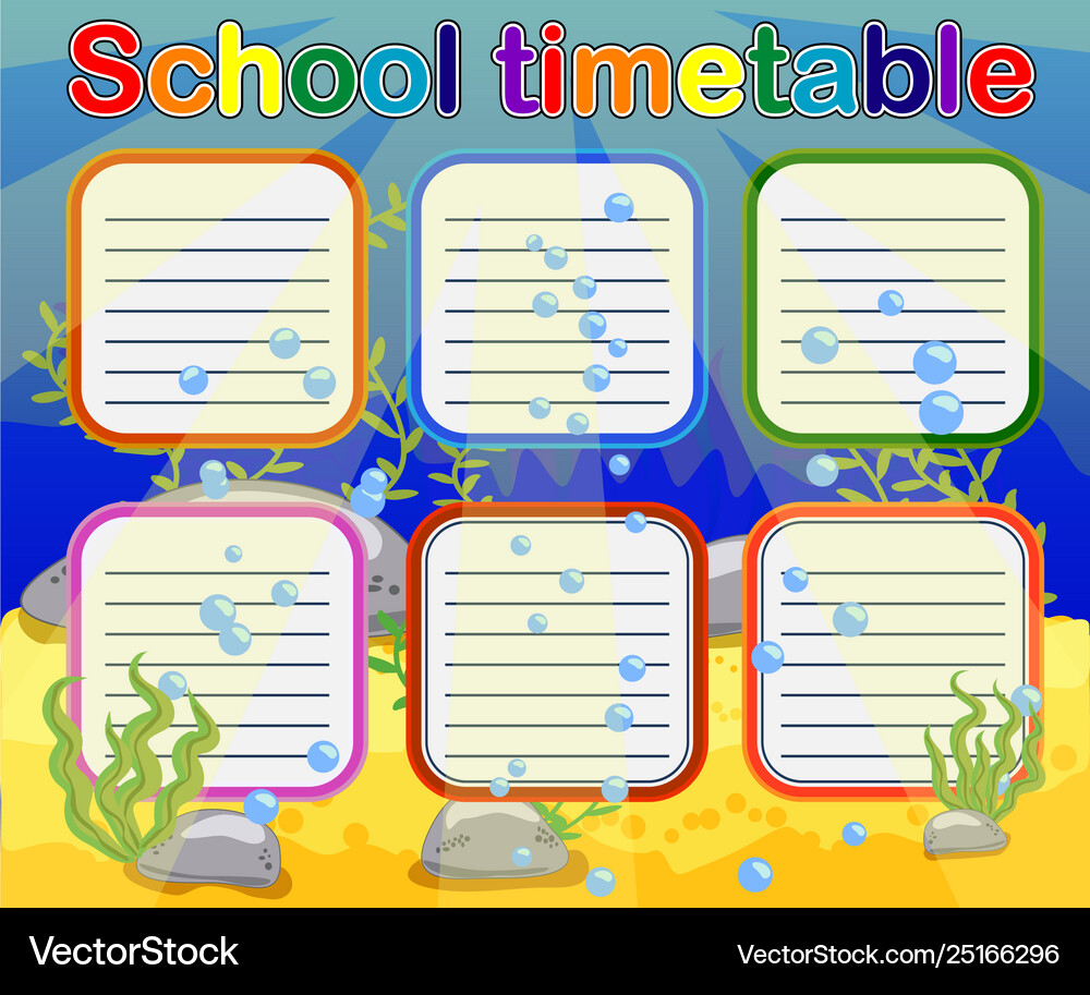 School timetable with marine themes table Vector Image