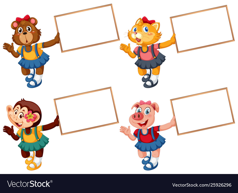 Set cute animal with blank banner Royalty Free Vector Image