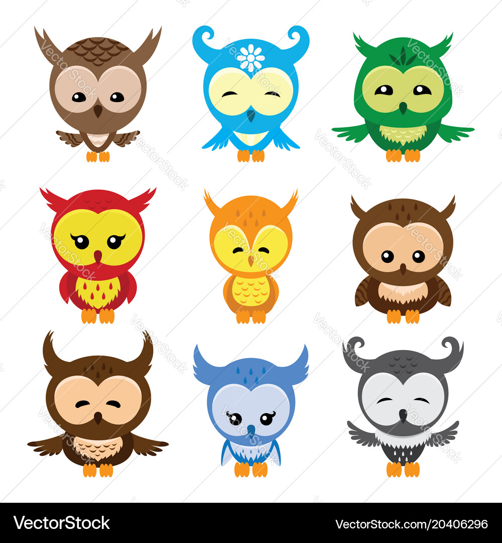 Set of cute owls Royalty Free Vector Image - VectorStock