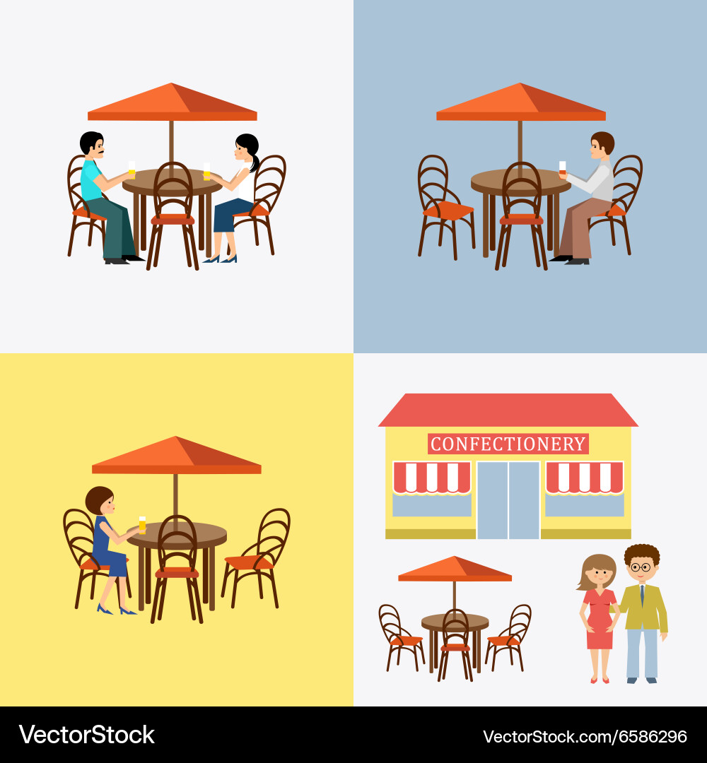 Set of people in cafe Royalty Free Vector Image