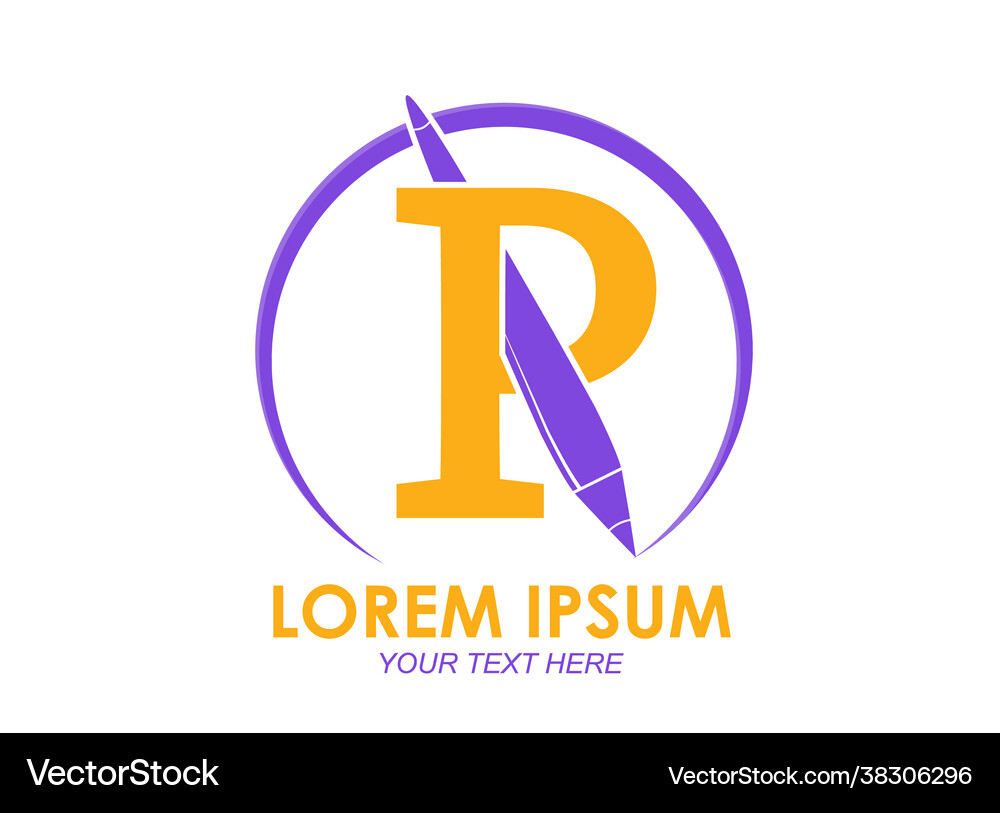 Stylized pen logo and letters p for logo Vector Image