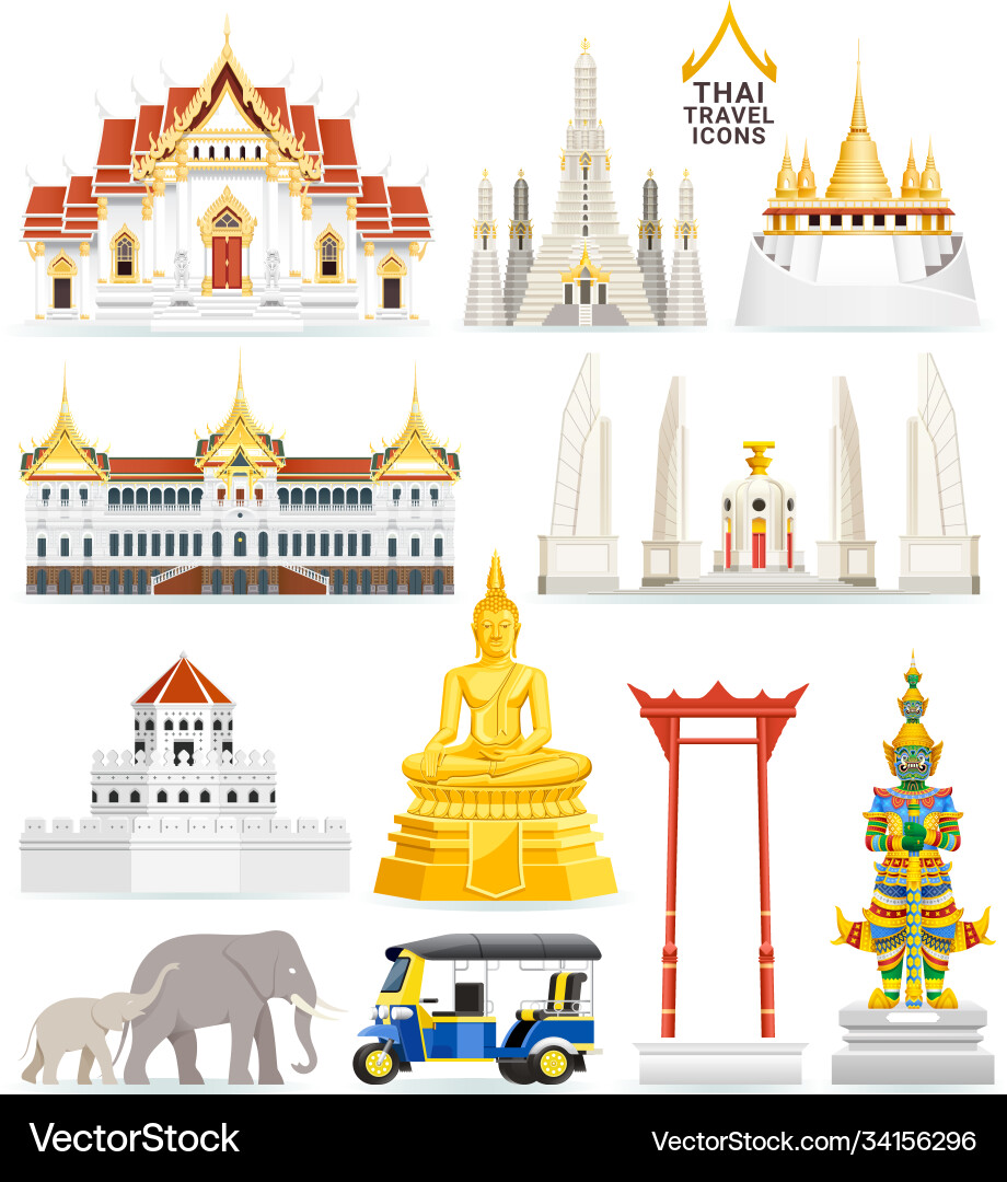 Thai famous landmark icons Royalty Free Vector Image