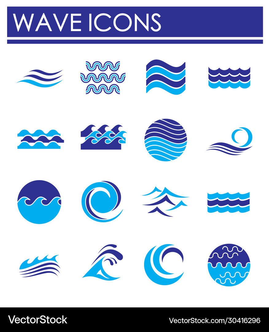 Wave related icons set on background for graphic Vector Image