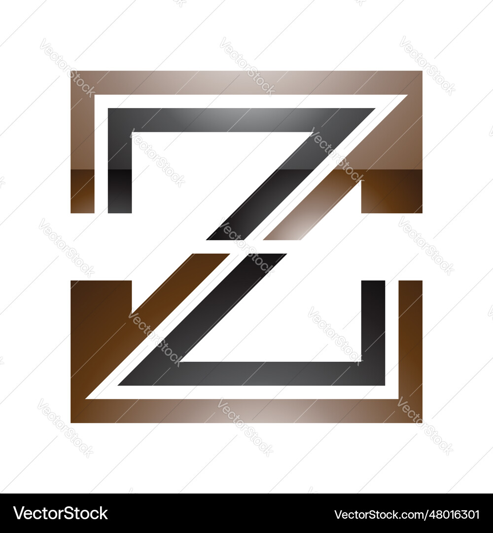 Brown and black glossy striped shaped letter z Vector Image