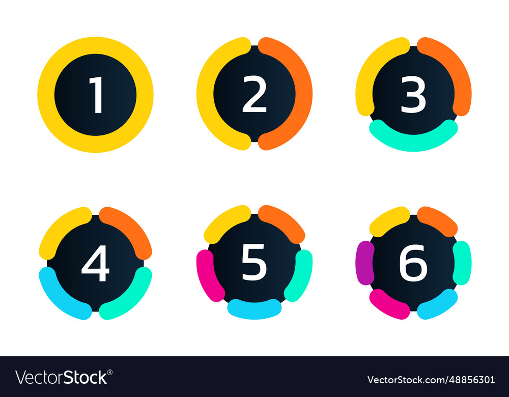 Diagram or pie chart set with 123456 sections Vector Image