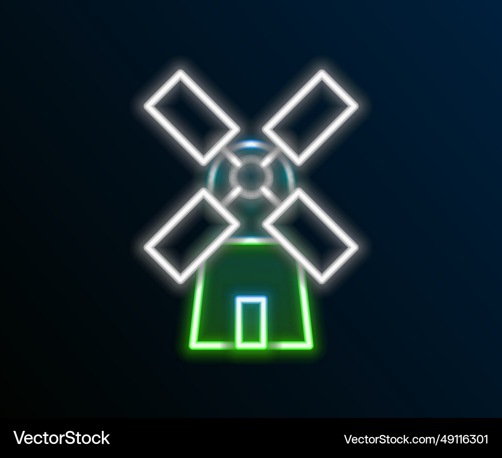 Glowing neon line windmill icon isolated on black Vector Image