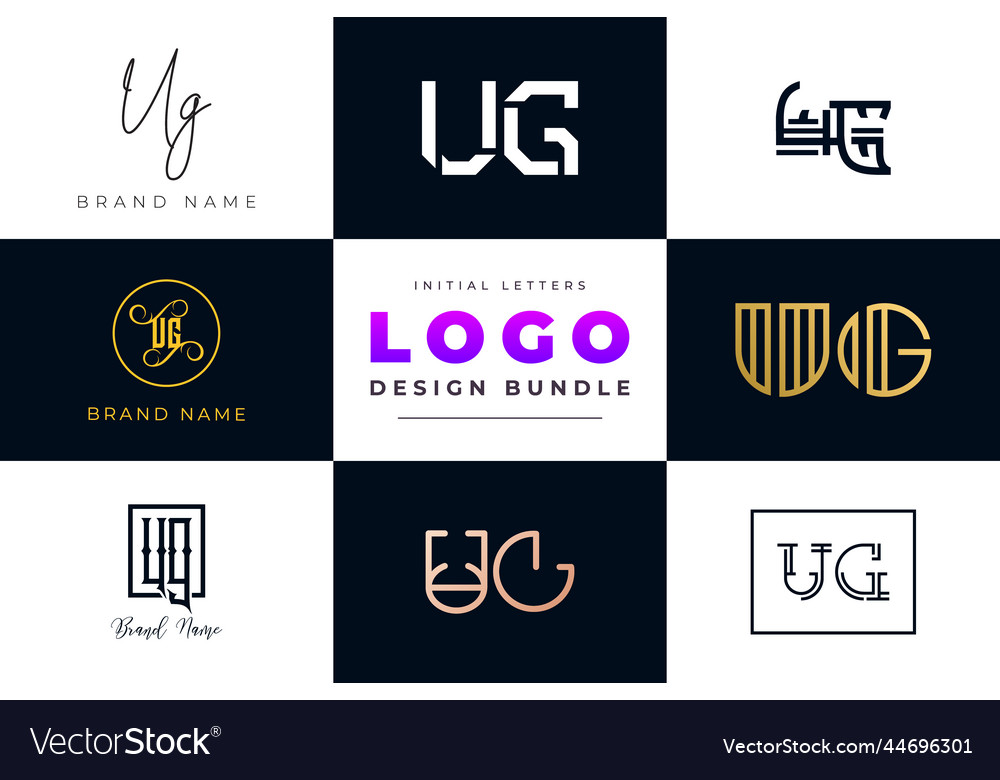 Initial letters ug logo design bundle Royalty Free Vector