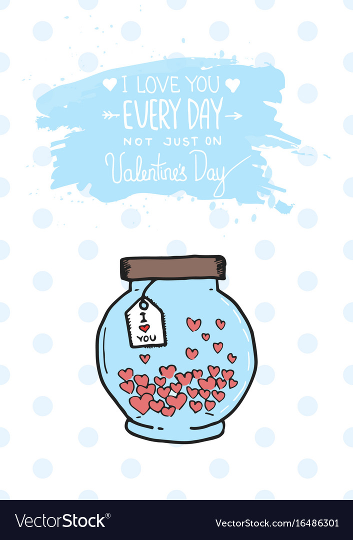 Valentines day greeting card with heart jar Vector Image