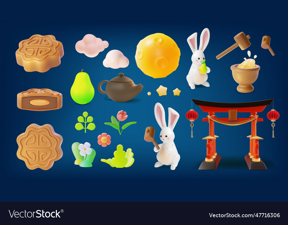 3d happy mid autumn festival concept cartoon style