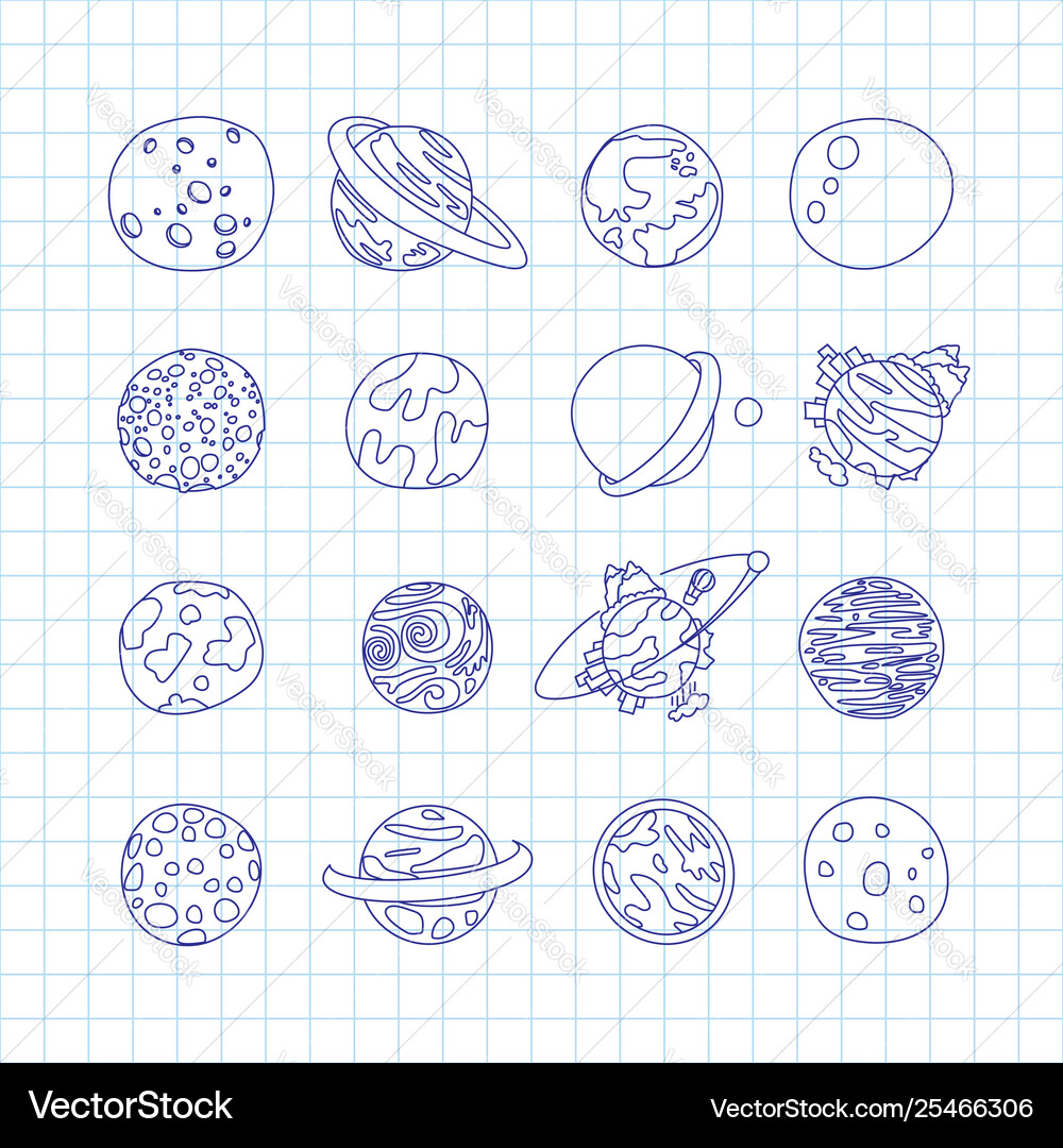 Cute cartoon astronomy planet icon set Royalty Free Vector