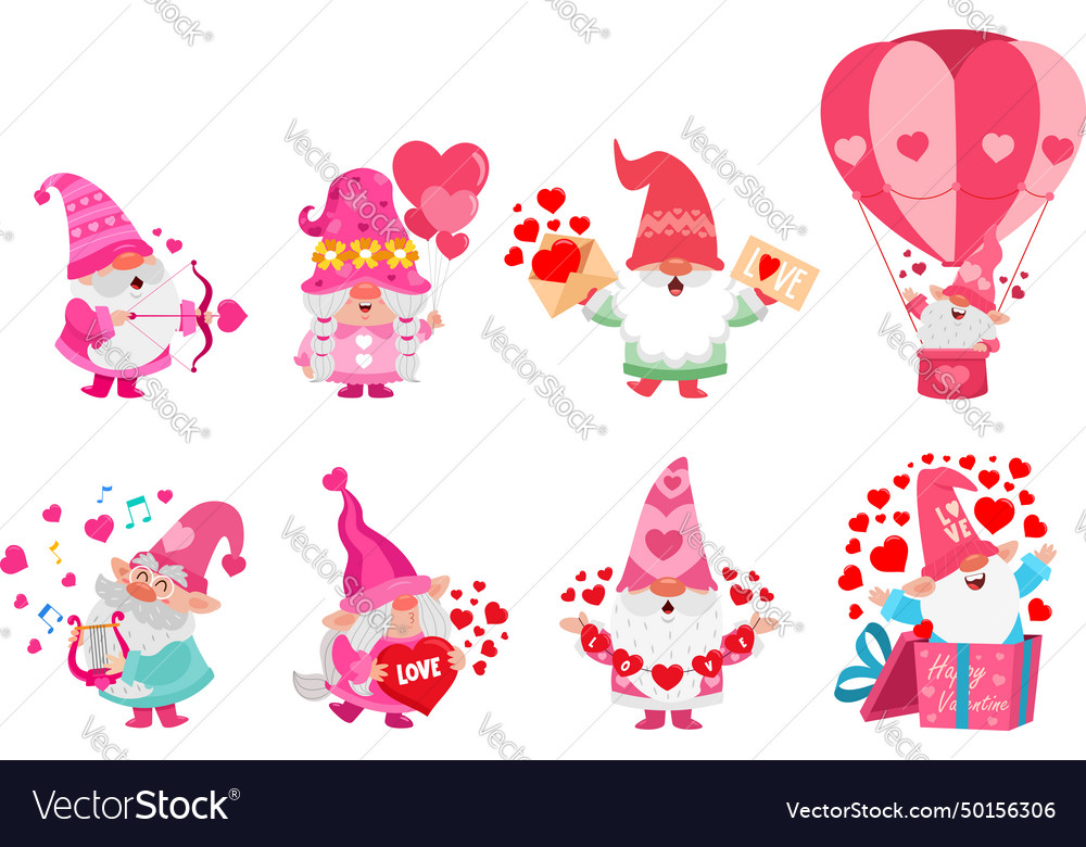 Cute valentine gnomes characters collection Vector Image