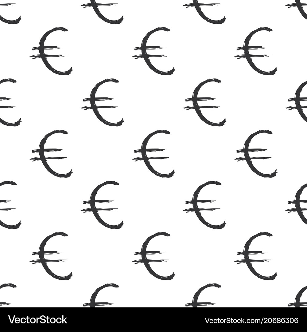 Euro sign icon brush lettering seamless pattern Vector Image