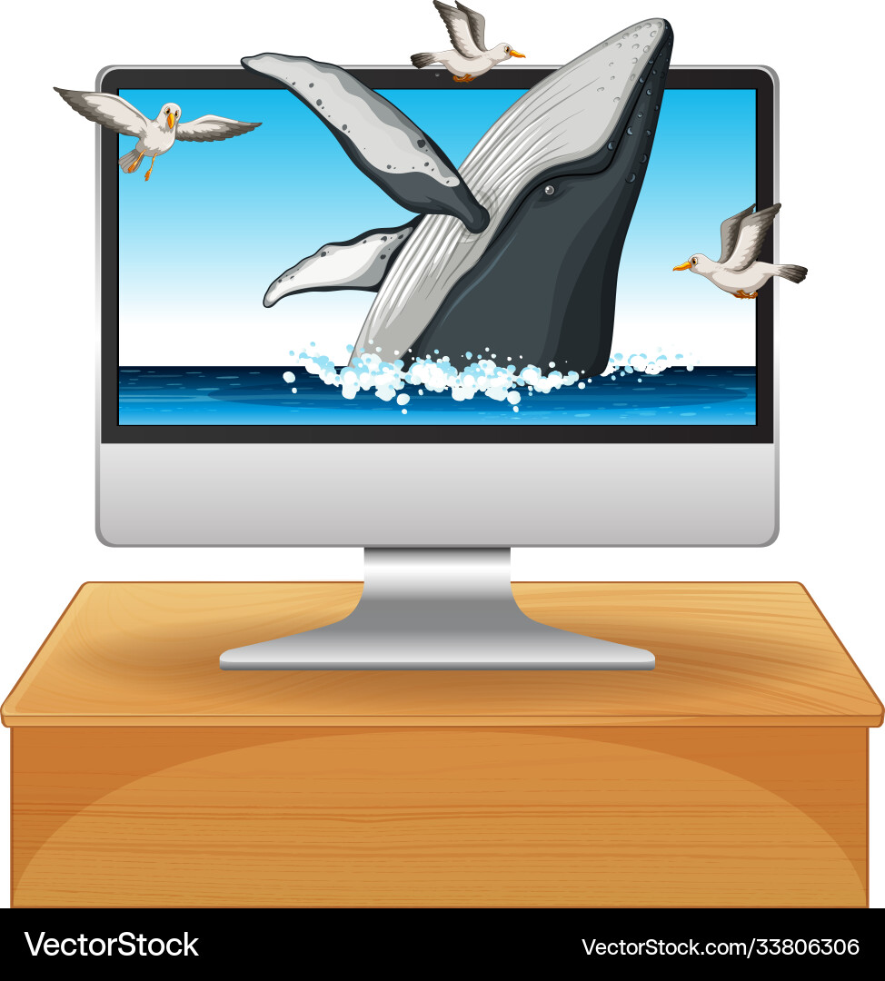 Humpback whale on computer background Royalty Free Vector
