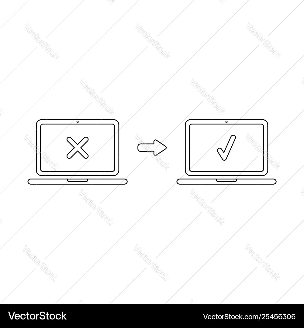 Icon concept laptop with x mark and check mark Vector Image