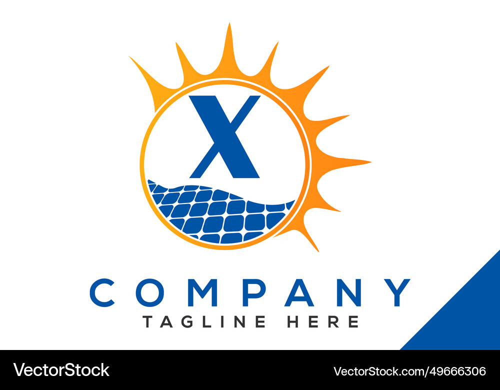Letter x with solar panel and sun sign logo Vector Image