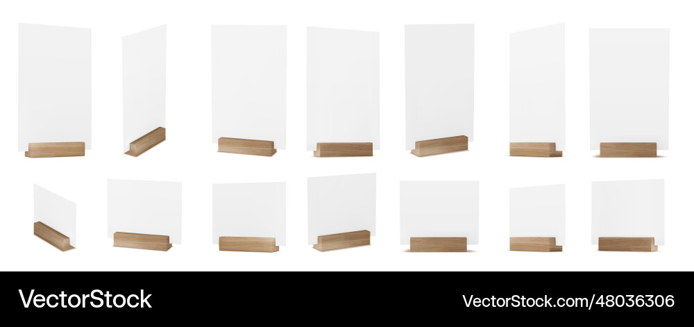 Menu paper card wood stand 3d blank mockup Vector Image