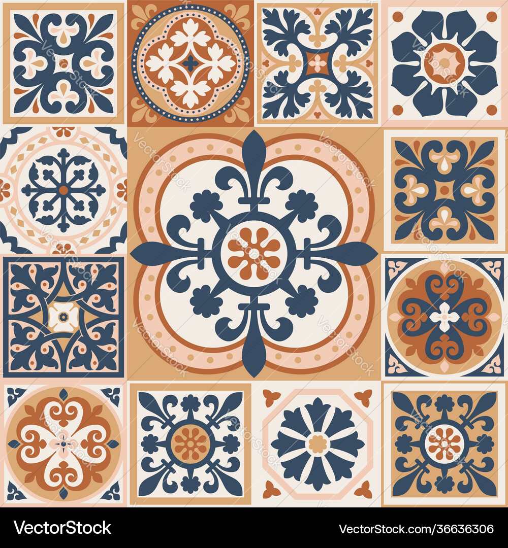 Portuguese floor ceramic tiles azulejo design Vector Image