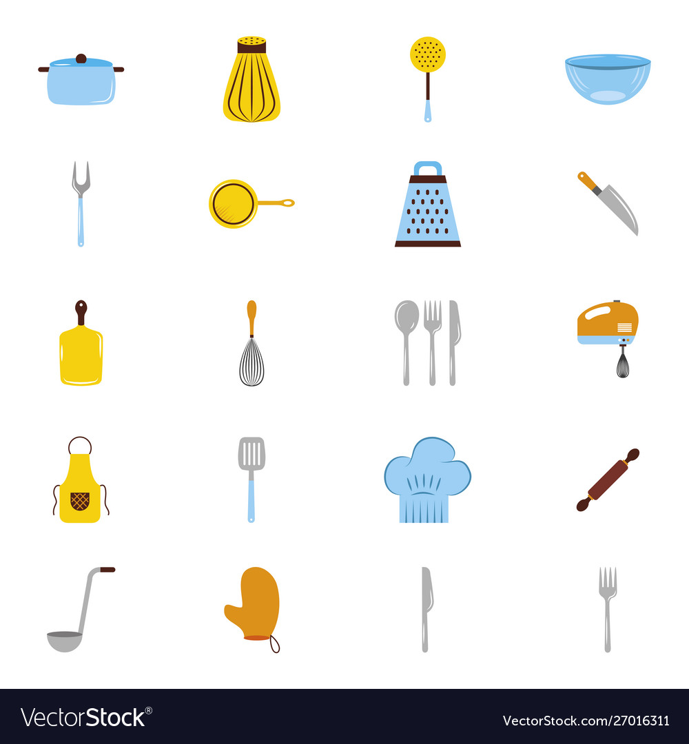 Bundle kitchenware set icons Royalty Free Vector Image