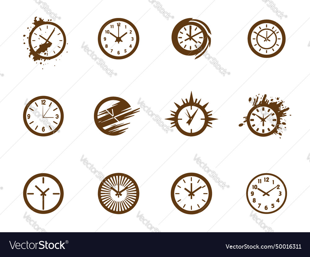 Clocks and watches logos set icons silhouettes on Vector Image