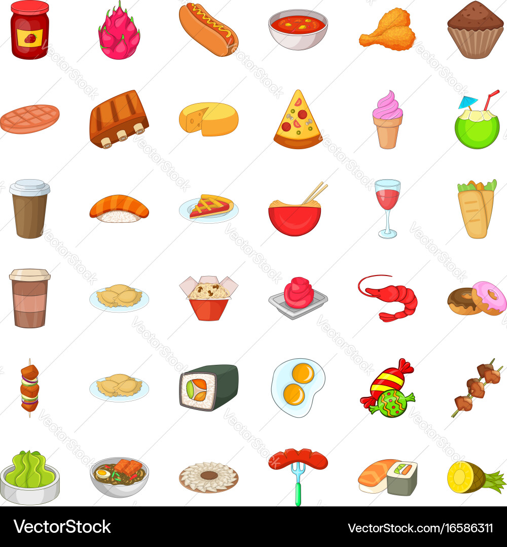 Cooking kitchen icons set cartoon style Royalty Free Vector