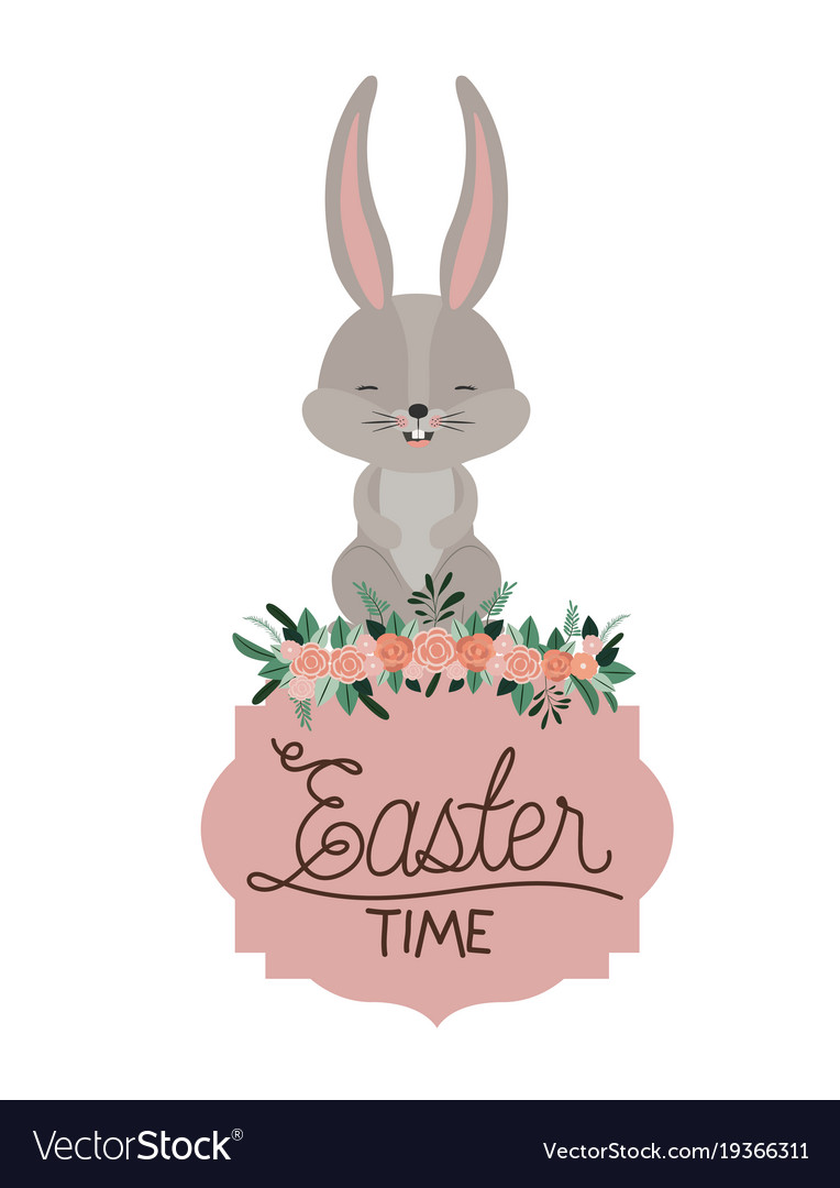 Easter time frame with bunny on top and ornament Vector Image
