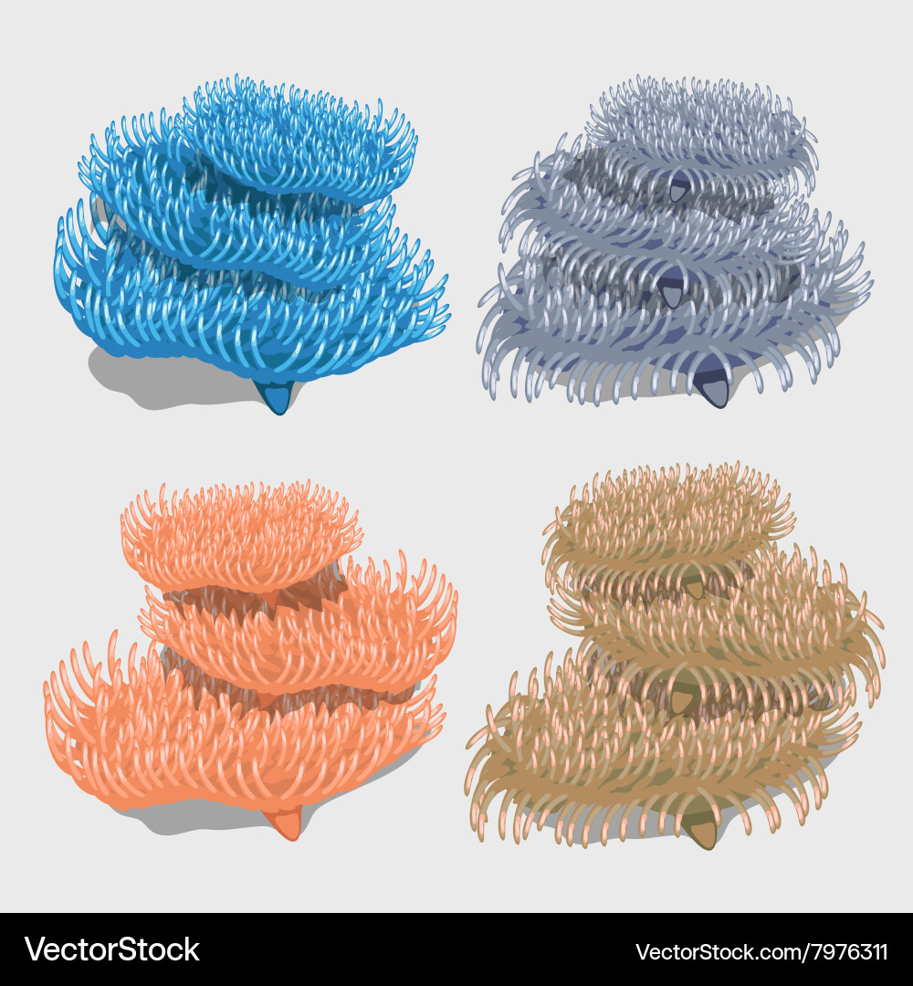 Four icons bushy corals different colors Vector Image