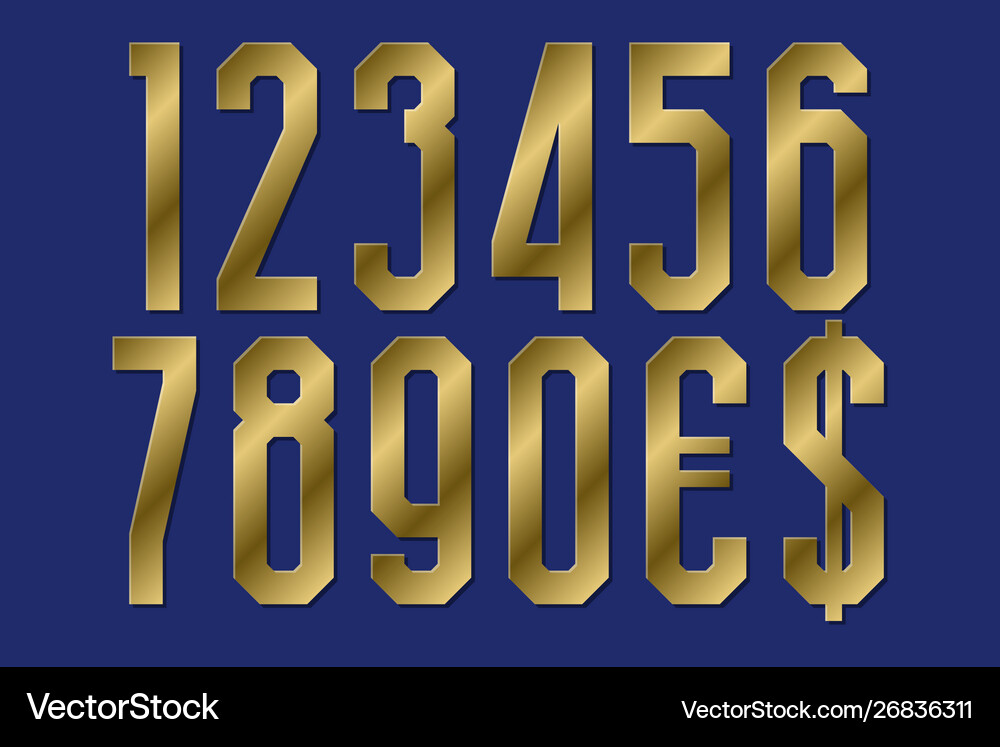 Gold leaf numbers with currency signs dollar Vector Image
