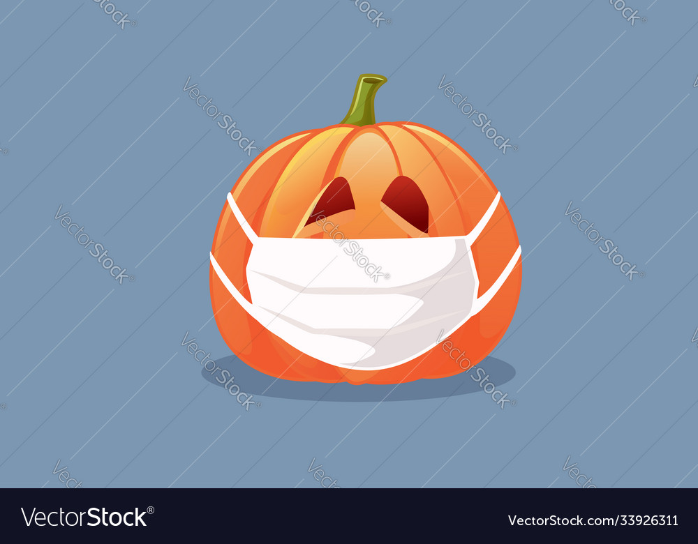 Halloween pumpkin wearing medical mask Royalty Free Vector