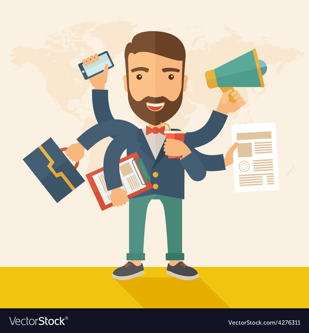 Man doing multitasking Royalty Free Vector Image